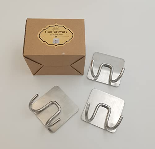 Renyqatt Towel Hooks for Bathrooms, Adhesive Towel Hooks, Shower Towel Hook, Robe Hooks for Bathrooms, Stainless Steel 2 PCS