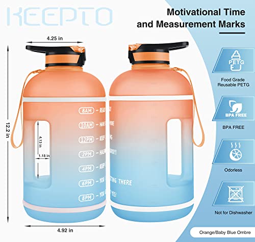 KEEPTO 1 Gallon Water Bottle with Straw Water Jug with Time Marker