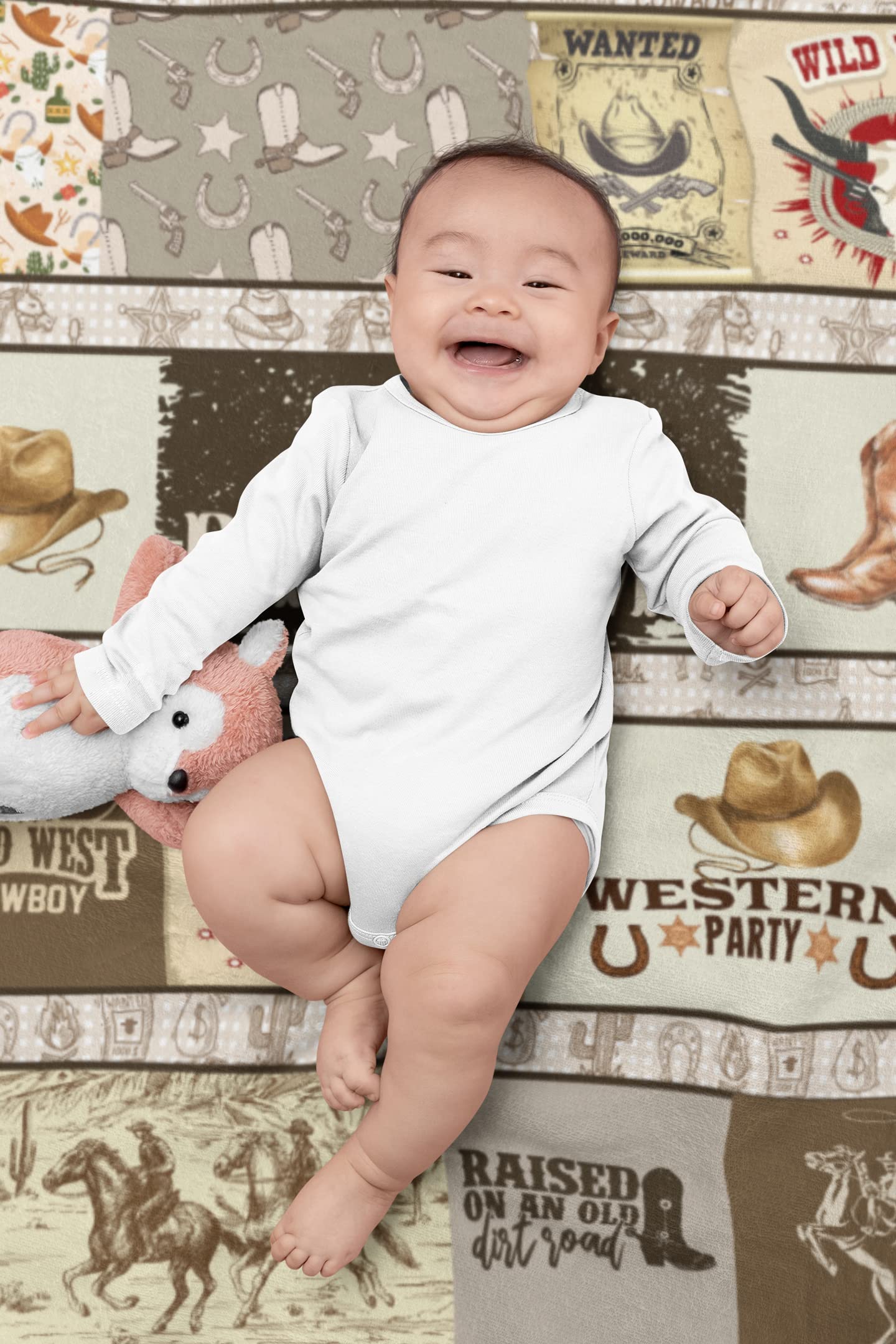 NAZENTI Cowboy Milestone Blanket Personalized Baby BOY Monthly Ranch Month Western Custom Age Growth New Mom Neutral Boho Minky