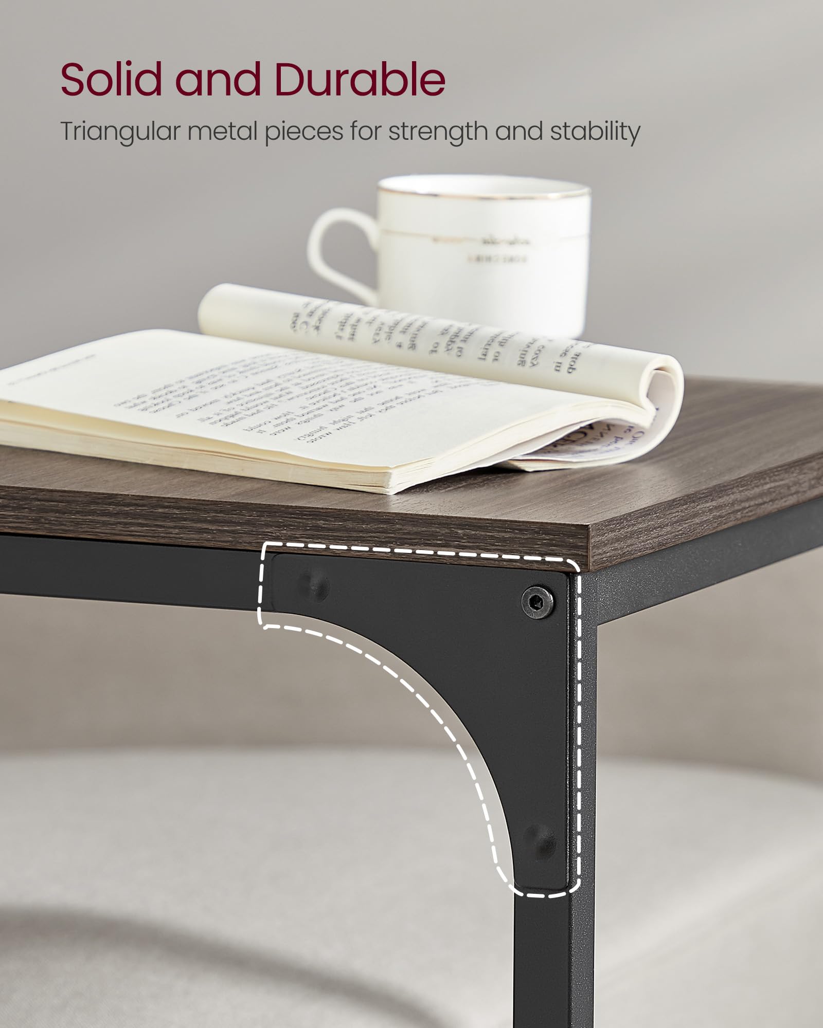 VASAGLE C-Shaped End Table, Side Table for Sofa, Couch Table with Metal Frame, Small TV Tray Table for Living Room, Bedroom, Chestnut Brown and Black