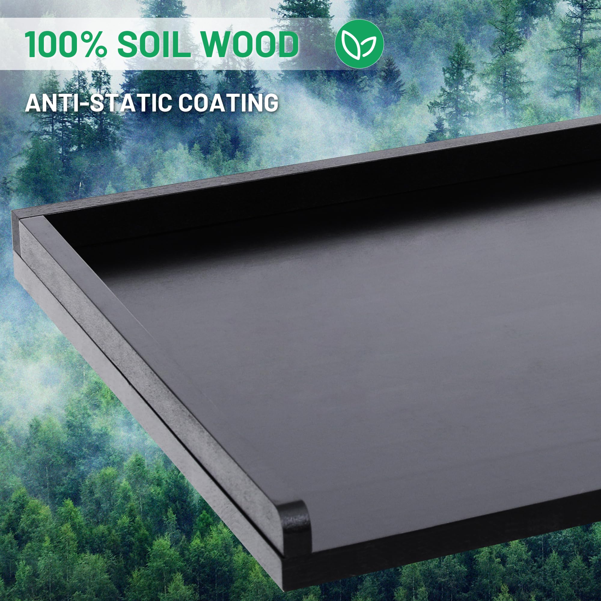 Murago Washer Dryer Countertop, 100% Hard Wood Laundry Topper with Anti-Static Coating, Edge Rails, Black