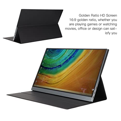 Monitor, 1080P HD Multimedia Interface Portable Monitor 170 Degree Viewing Angle 15.6 Inch Aluminum Alloy Shell with Protective Case for Laptop Tablet