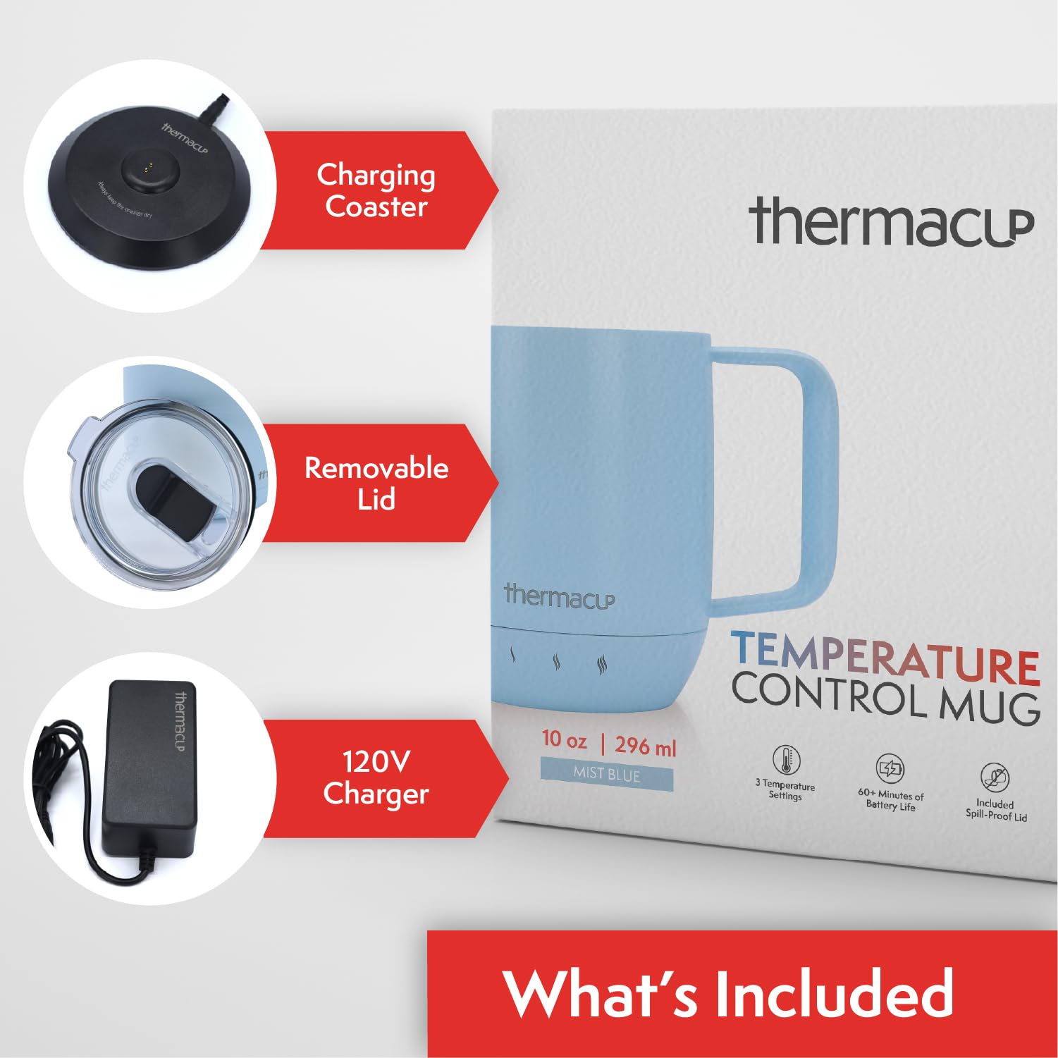 Thermacup Self-Heating Temperature Controlled Coffee Mug with Lid, Led Electric Smart Cup, 3 Custom Heat Settings, Auto/Off Feature, Keeps Liquids Warm, Sip Smarter (Sunset Pink – 10 oz)