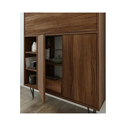 Nexera 611031 Slim Bar Cabinet, Secretary Bookcase Desk with Storage
