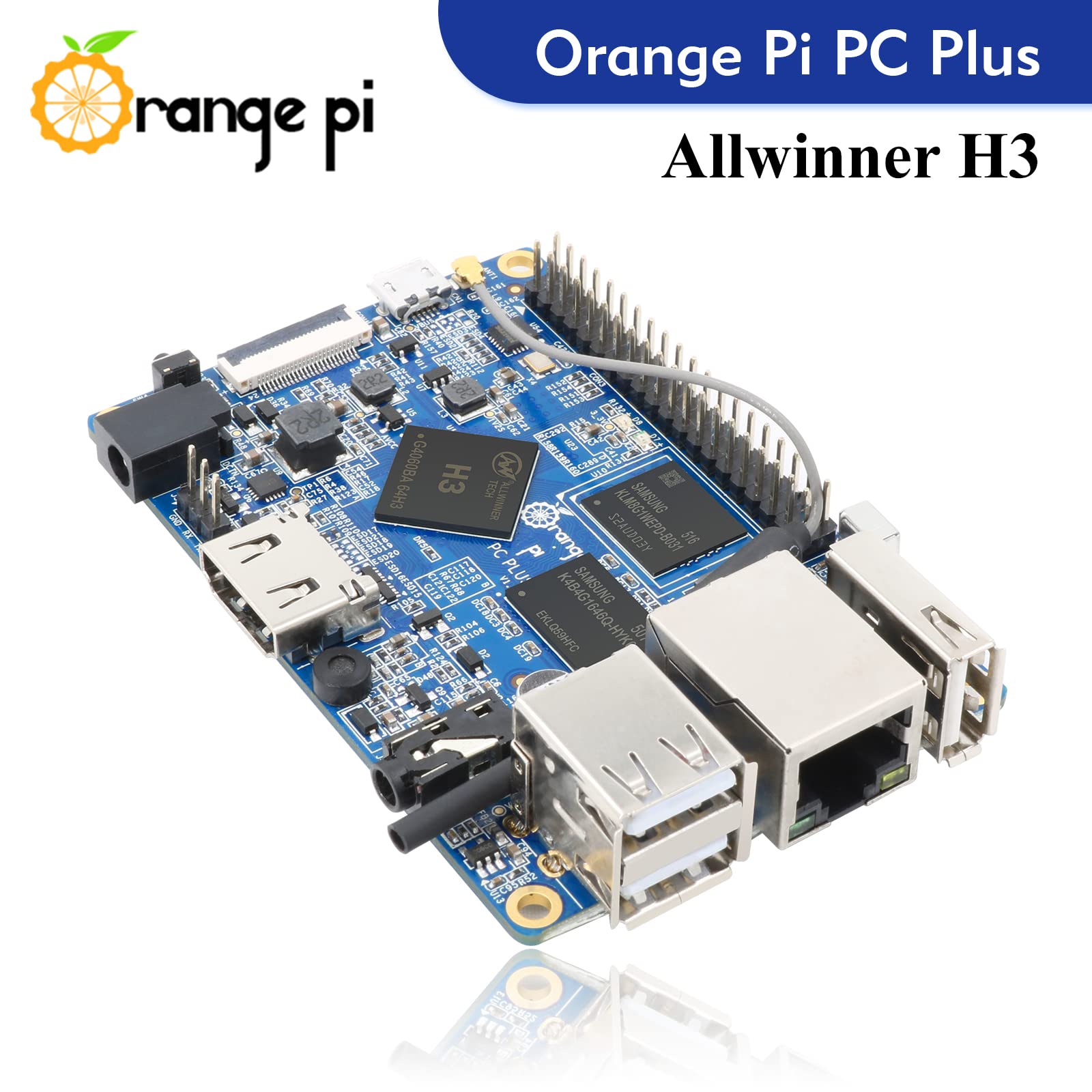 Orange Pi Pc Plus RAM 1G AllWinner H3 Quad Core Open Source Development Board Desktop with 8GB Emmc Flash, Run Android Ubuntu Debian Single Board Computer(Orange Pi PC Plus)