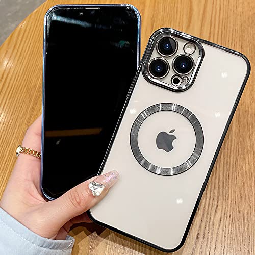 Spevert Magnetic Clear Case for iPhone 14 Pro with Camera Lens Protector Full Protection Case Compatible with MagSafe Elegant Anti-Scratch Case Cover 6.1 Inch - Gold (Gold)