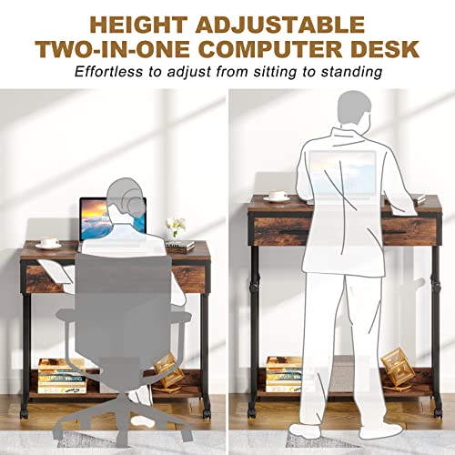 Tribesigns Portable Desk with Drawers, Mobile Laptop Desk with Wheels, Couch Desk Sofa Side Table Bed Desk, Small Standing Desk for Home Office