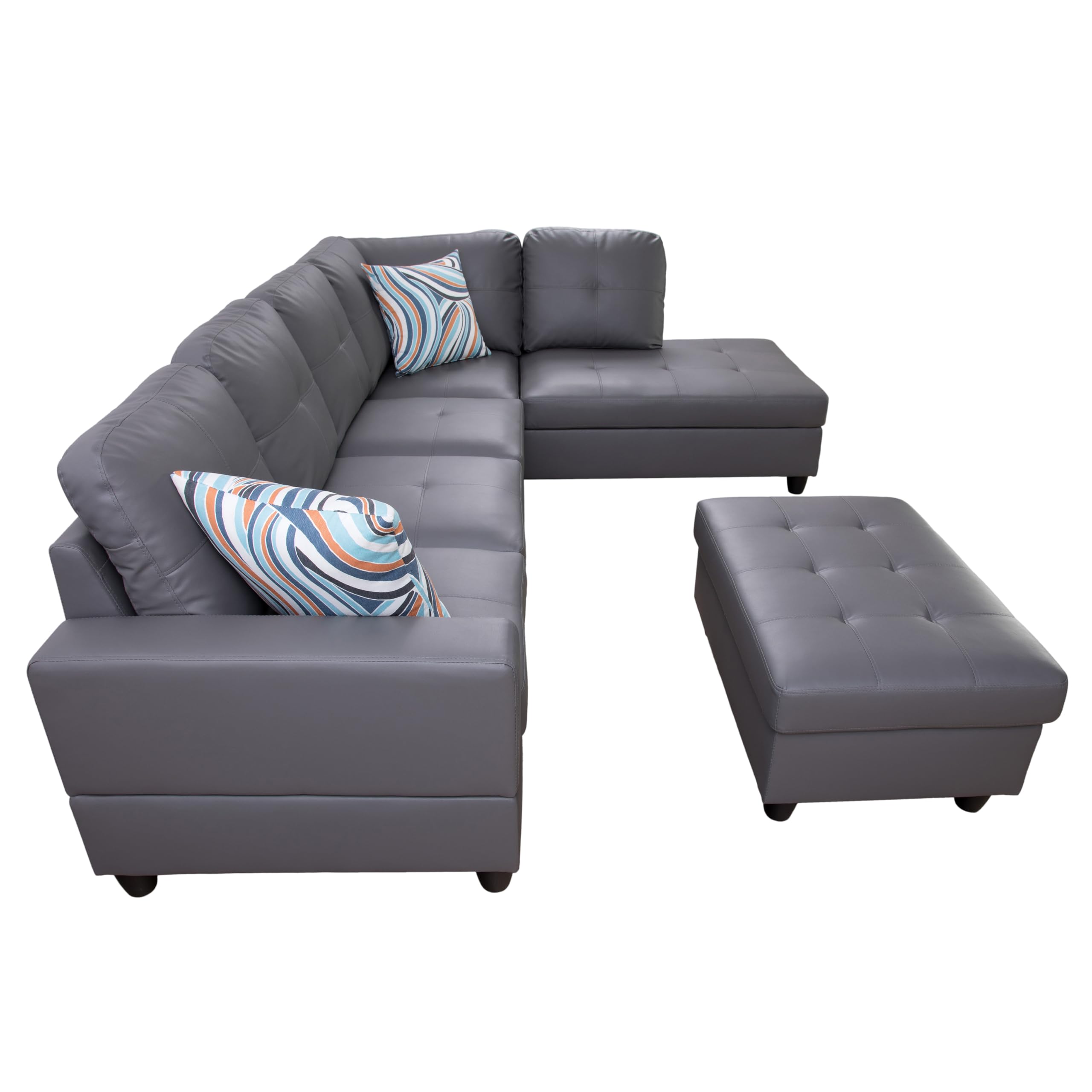NicBex Sectional Couch 3 Pieces Modular Sofa with Ottoman Sectional Sofas with Right Chaise L-Shape Couches with PU Leather Fabric Sleeper Sofa Sectional Couches for Living Room, Dark Grey