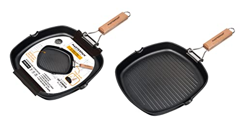 MasterPan Non-Stick Grill Pan Wooden, 11", Folding Handles