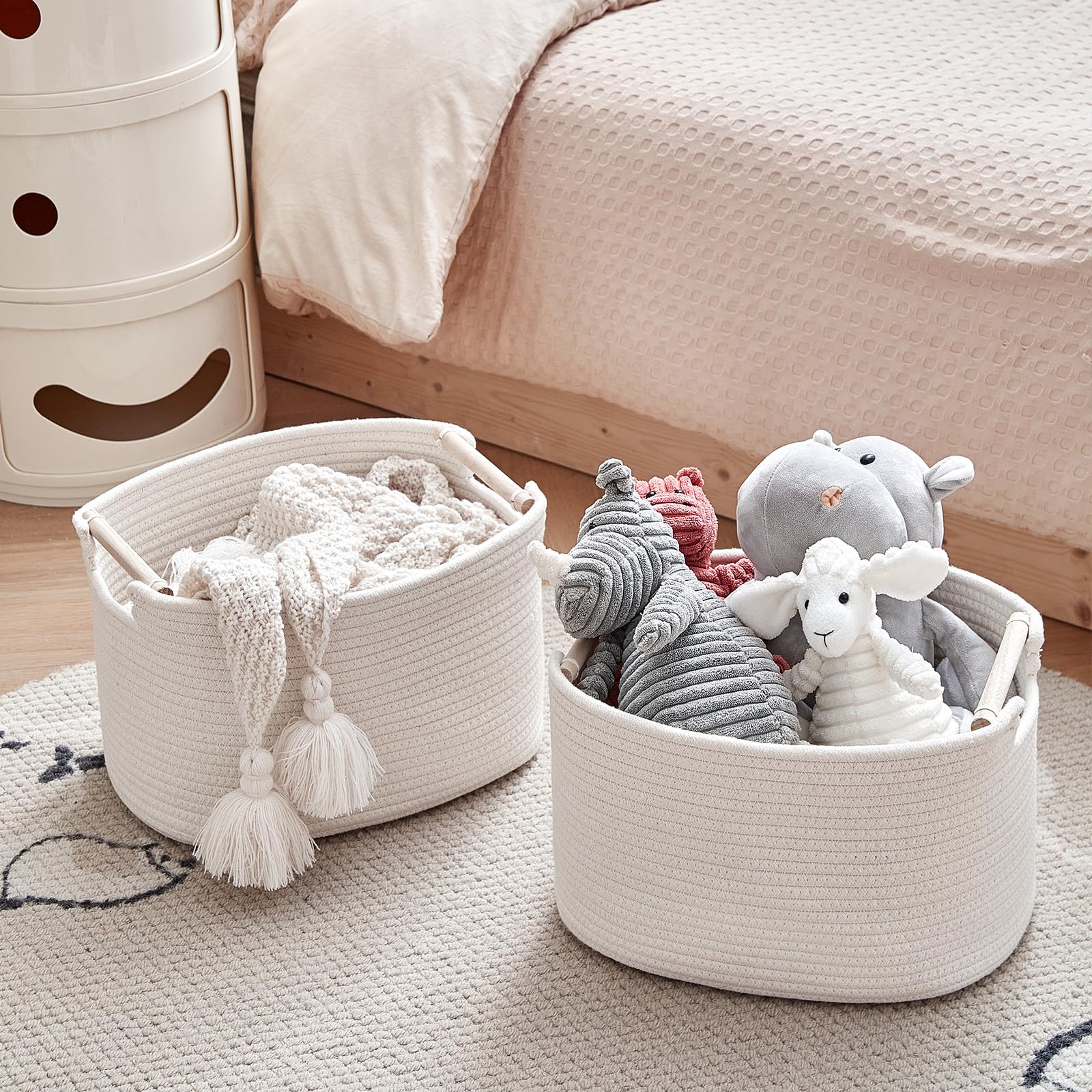 R RUNKA 3 Pack Storage Basket for Cabinet and Toy Organization - 13"x9.8"x8.7" Baskets for Storage - Baby Toy Bin - Toy Storage Organizer - Ideal for Empty Gift Baskets to Fill-White