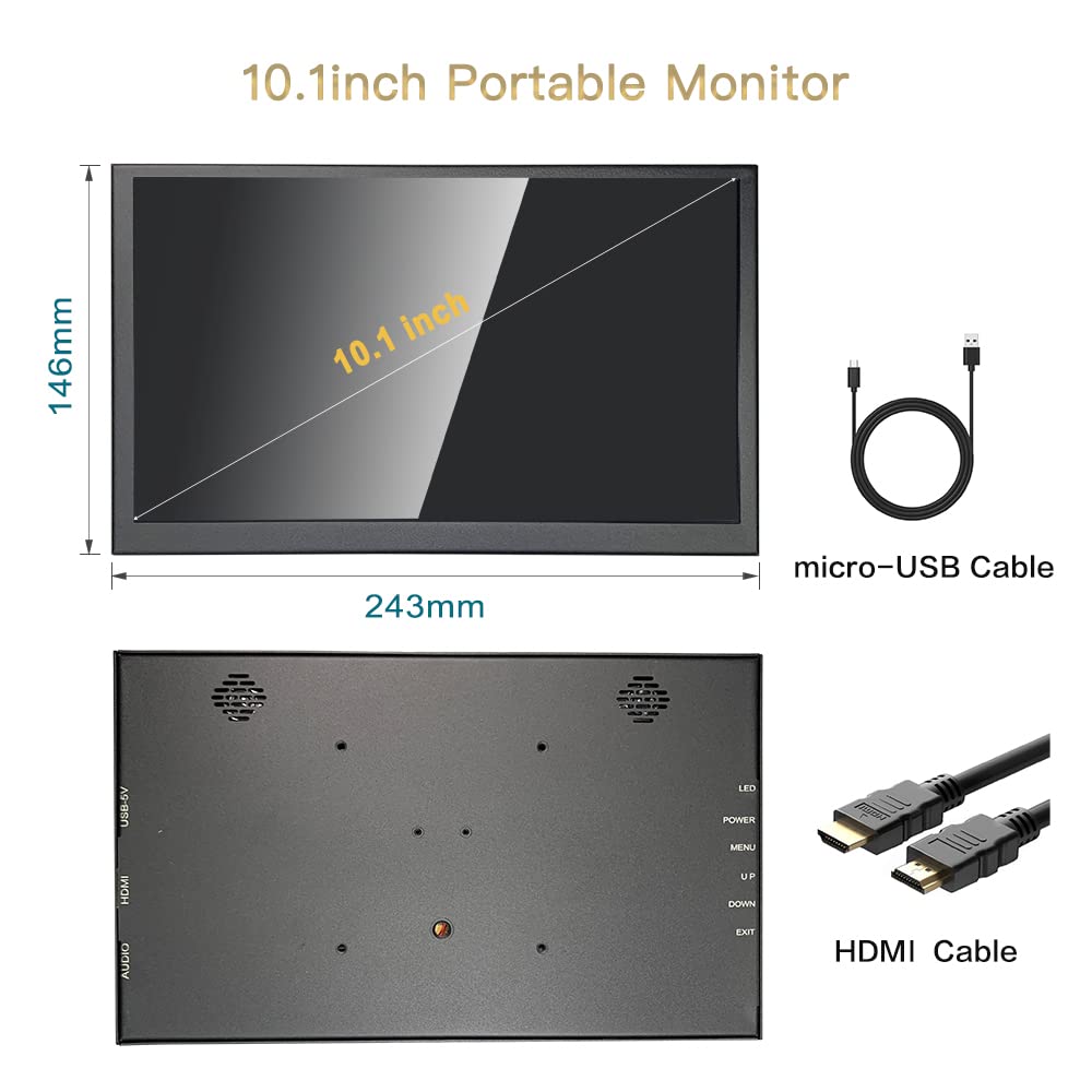 LESOWN 10 inch Monitor Touchscreen Small HDMI Portable Display 1024x600 IPS Computer 10.1 inch Secondary Screen Mini Monitors for Windows Mac Laptop PC
