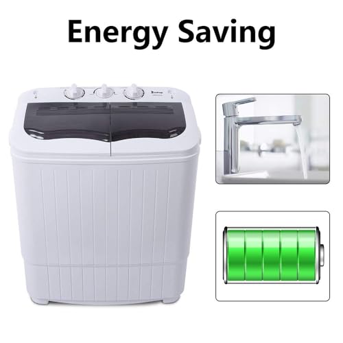 Portable Washing Machine and Dryer, 14Lbs Twin Tub Portable Washer Dryer Combo with Drain Pump, Semi-Automatic 7.7Lbs Washer Mini Laundry Machine with 6.6Lbs Spinner for Dorms, Apartments, RVs, Black