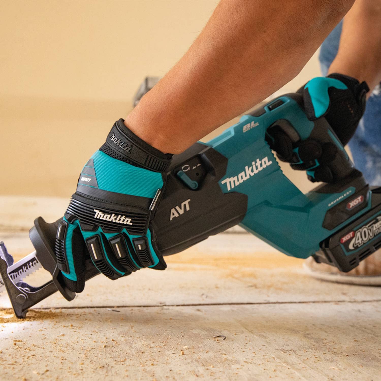 Makita Unisex T 04254 Advanced Impact Demolition Gloves Large, Teal/Black, Large US