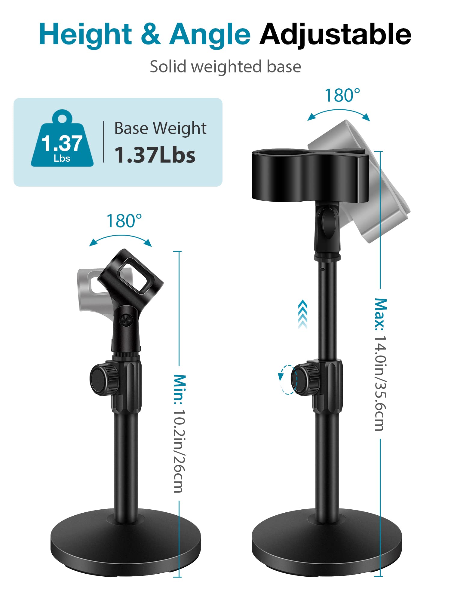 InnoGear Desktop Mic Stand, Microphone Stand Desk Adjustable Tabletop for Hyper X QuadCast Yeti with Mic Holder Max Clamping Range 58mm, Pop Filter, 3/8" and 5/8" Adapter, Mic Clip