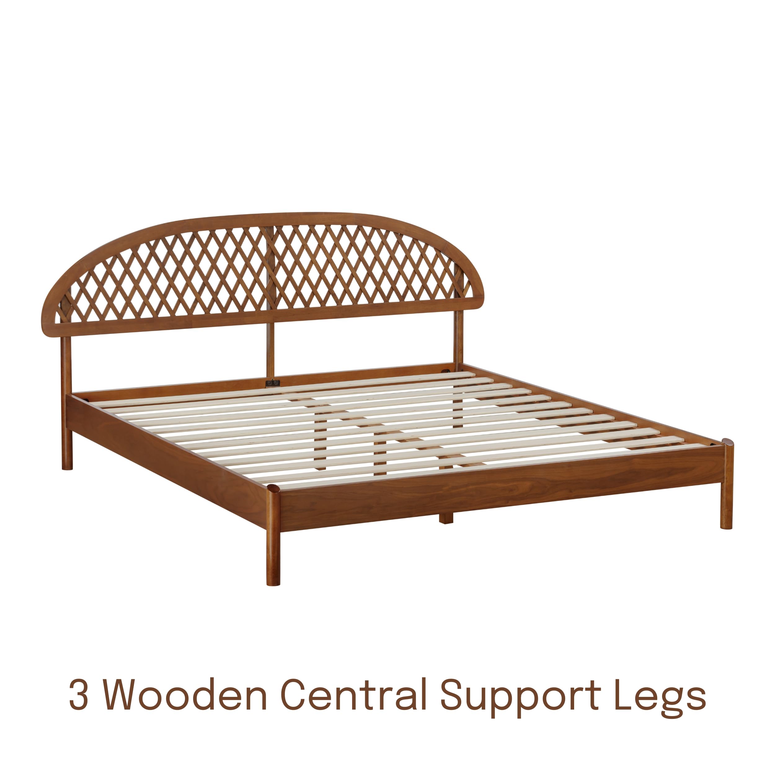 NTC Gem Wooden Bed Frame with Headboard and Natural Rattan, Solid Oak Foundation with Silent Slats, 1000 Lb Capacity, Effortless Assembly, King - Burnt Black