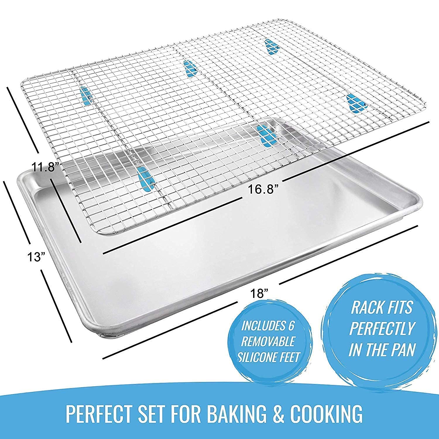 KPKitchen Baking Sheet & Rack Set and Silicone Mini Muffin Pan 24 Cup - Aluminum Pan (18” x 13”) + Stainless Cooling Rack (16.8” x 11.8”) - 24 Cup Mini Cupcake Pan - 100% Food Safe & BPA-free