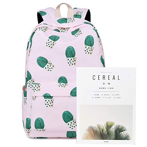 School Backpack Set 3 Pieces Lightweight Teen Girls Bookbags Insulated Lunch Bag Pencil Case (Cactus)