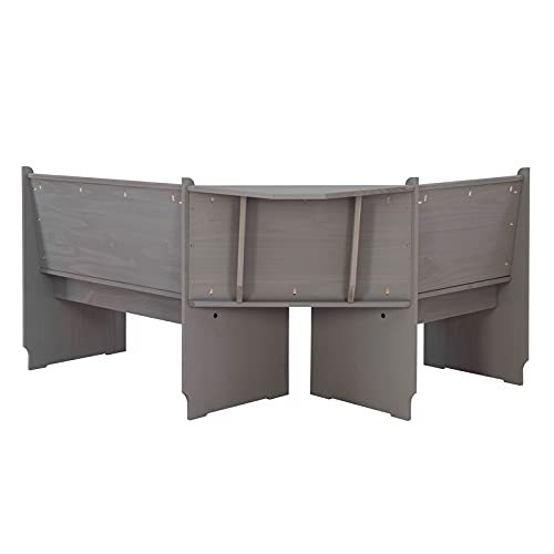 Riverbay Furniture Pine Wood Indoor 3 Piece Kitchen Corner Table Booth Bench Breakfast Dining Nook Set Dining Nook Set in Gray