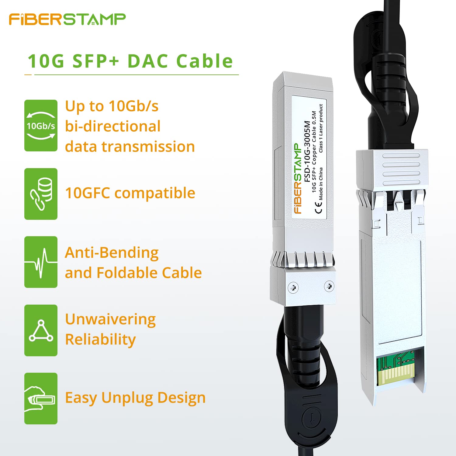 New 10G SFP+ DAC Twinax Cable, Passive, Compatible with Most Fiber Switch, Black Color 10GbE (0.5 Meters(1.6ft))