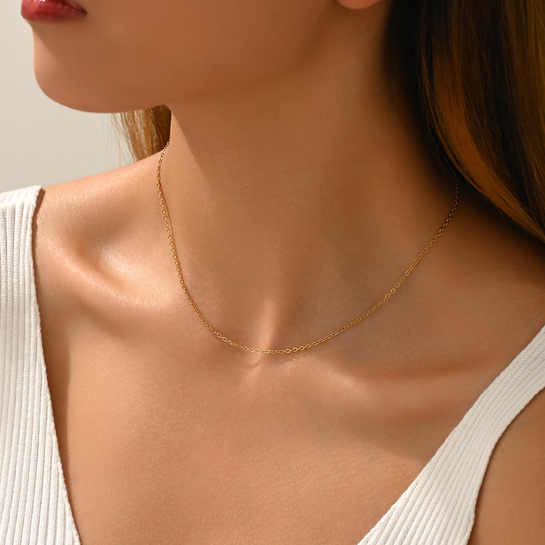 Mauzew Dainty Chain Necklace for Women Gold Simple Basic Chain Link Necklace Delicate Thin Chain Layering Choker Necklaces Everyday Jewelry