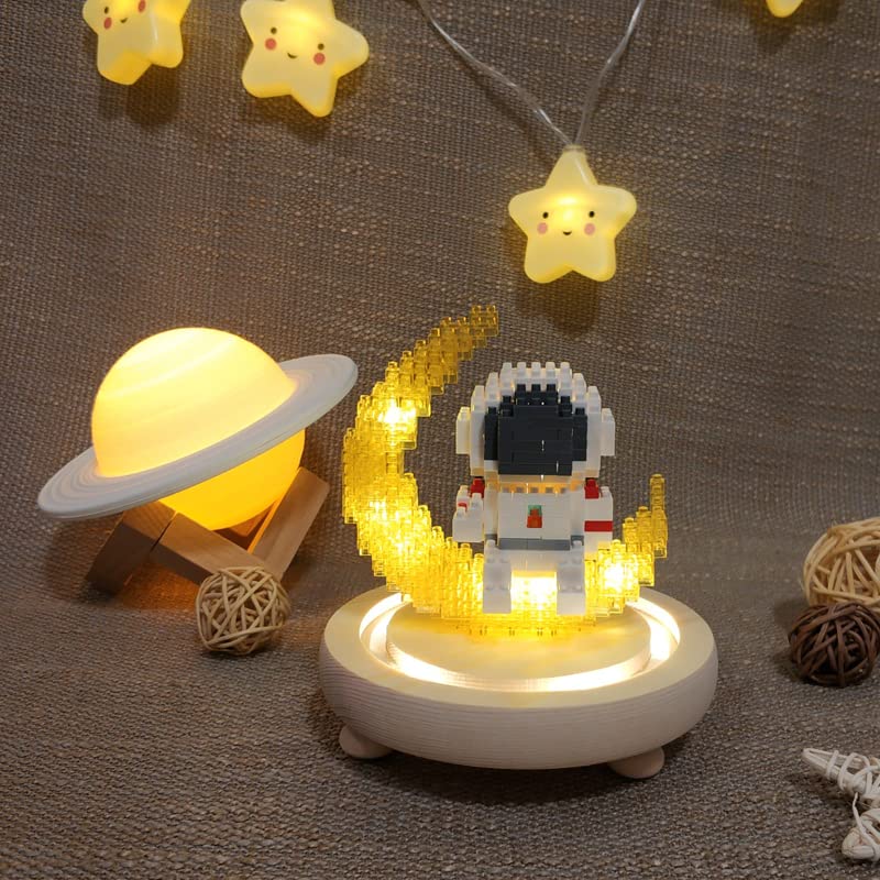 Micro Building Blocks Astronaut Model with Light Building Toy, Micro Building Kits for Kids or Adult Gifts, Spaceman on The Moon Mini Blocks Set DIY Bricks Toys