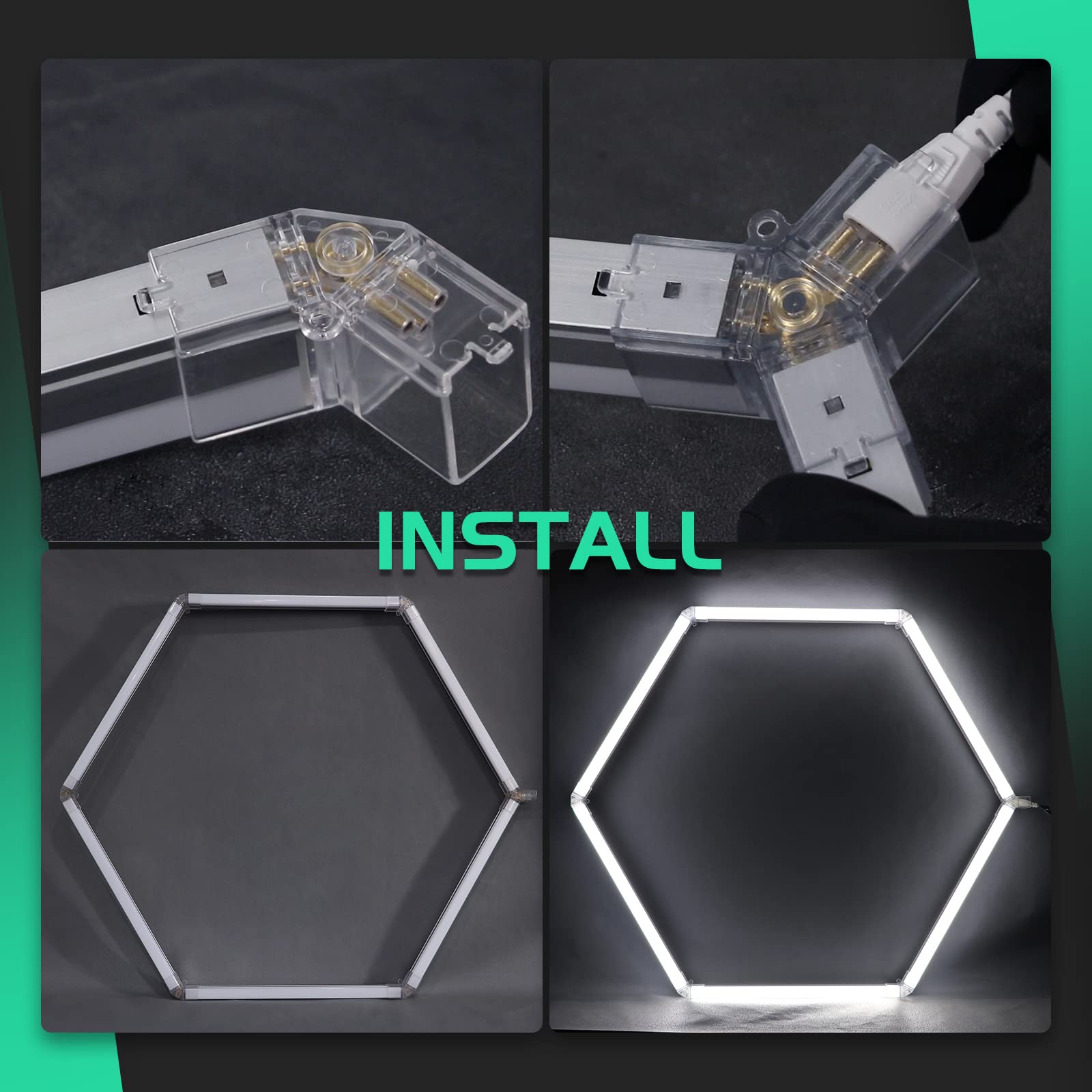 XHEXFLASH Led Hexagon 14 Grid Ceiling Lighting for Garage Auto Detailing Shop/Workshop/Hair Salon 15.88 fts x 7.98 fts IP54
