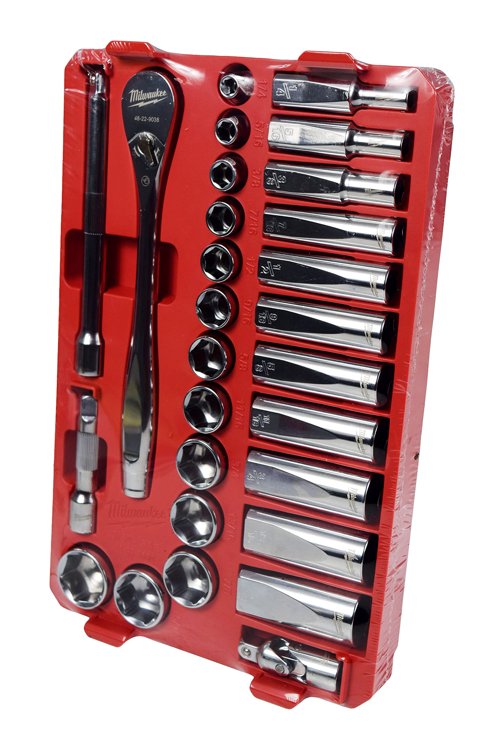 Milwaukee 48-22-9481 28-Piece 3/8 in. Drive SAE Ratchet and Socket Set with PACKOUT Low-Profile Compact Organizer