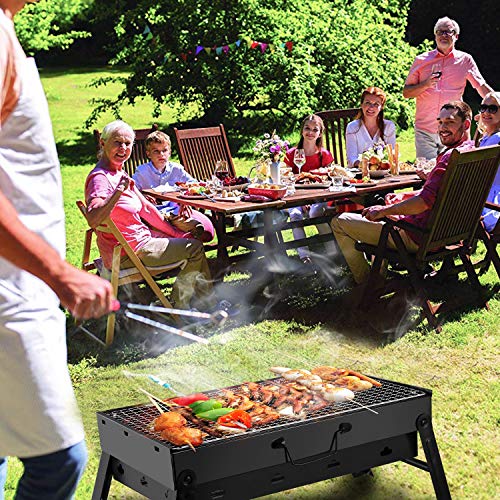 Portable BBQ Grill Folding Charcoal Grill, 17 * 10ββ Barbecue Area Stainless Grill, Lightweight Instant Smoker Grill, Small Grill, Table Top Grill for Outdoor Barbecues Camping Picnics Beach Party