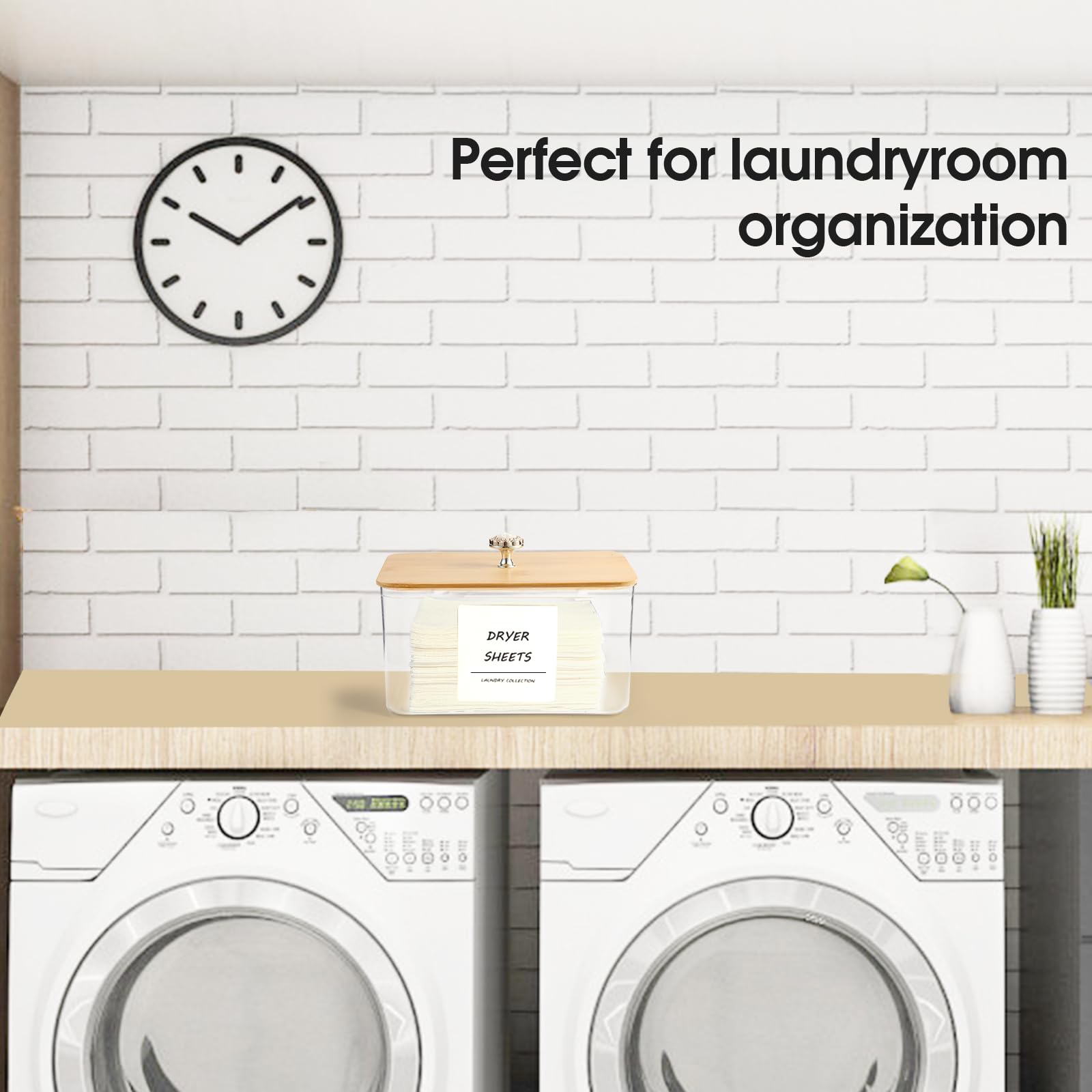 PLOUTA HOME Laundry Room Organization Storage Containers, Plastic Clear Laundry Pods Container & Dryer Sheet Holder Jars with Lids, Scoops & Labels for Detergent, Powder, Dryer Balls, Beads