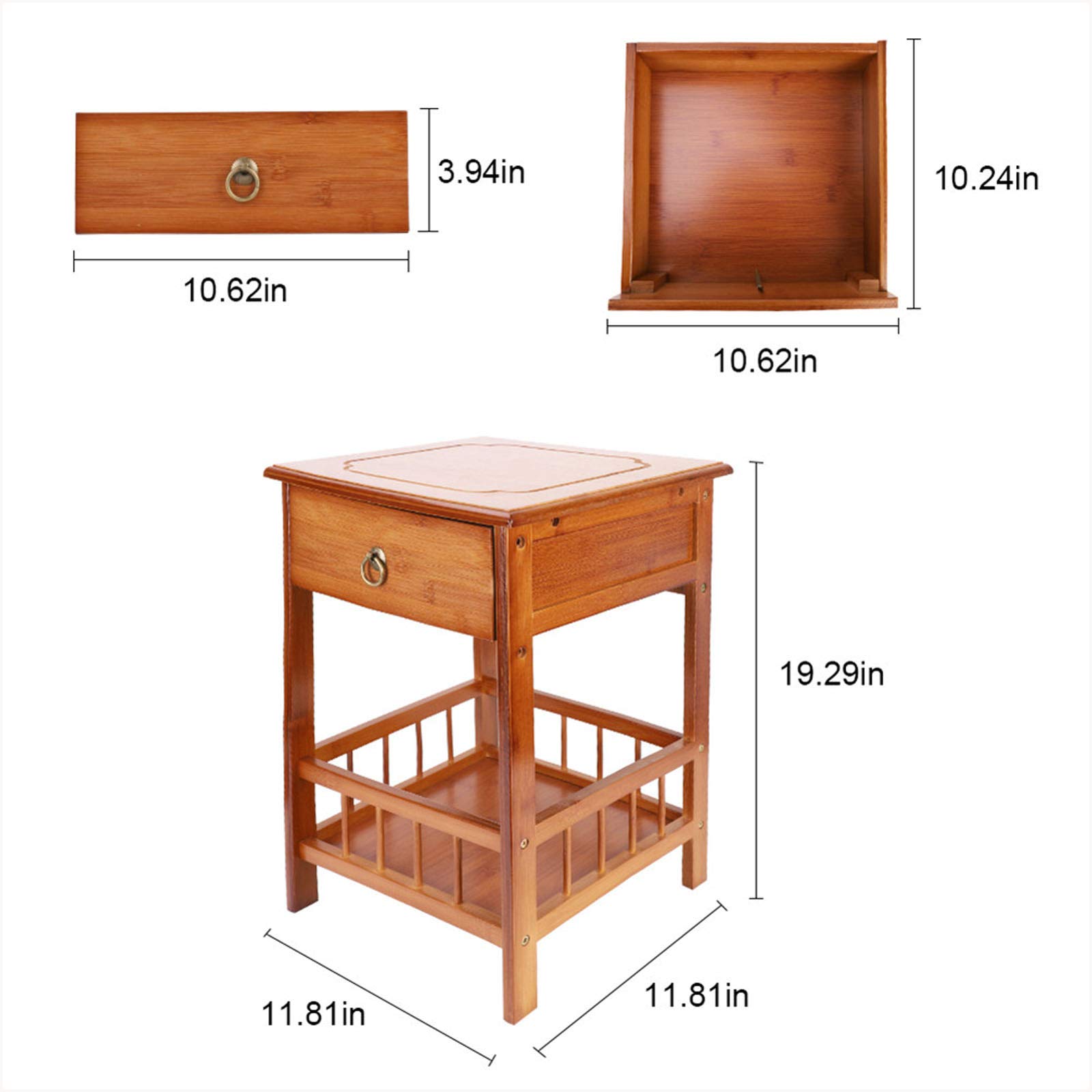 Wisfor Bamboo End Side Table Nightstand with Drawer for Bedroom Bedside (Brown, 2 Tier)