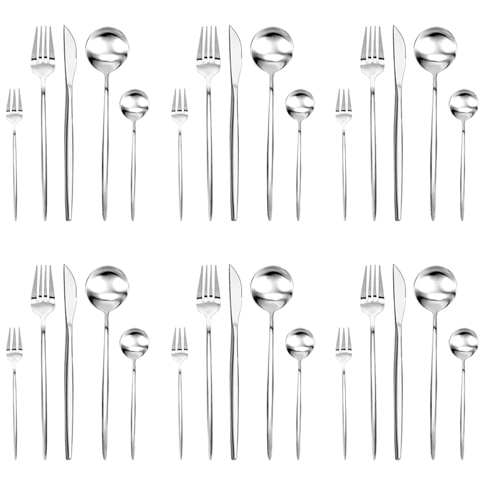 LAIION 30Peices Silverware Set, Stainless Steel Flatware Set for 6,Cutlery Tableware set Include Spoons And Forks Set, Matte Gold Utensil Set, Stain Finish, Dishwasher Safe Silver Color
