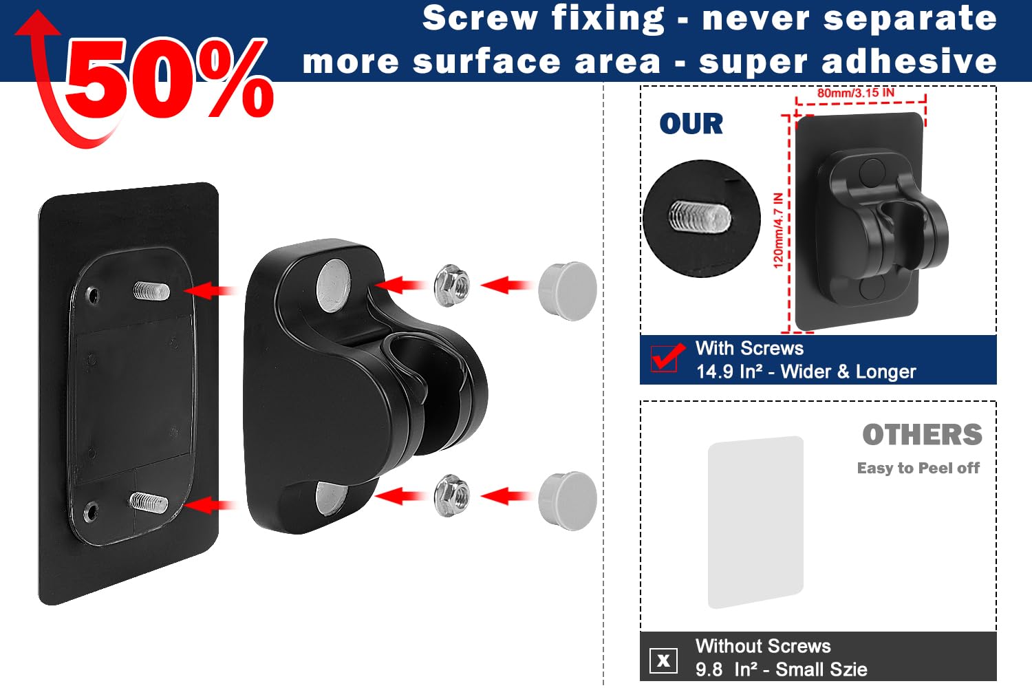 NearMoon Self Adhesive Shower Head Holder-Adjustable Handheld Shower Holder NO Drilling Wall Mount Waterproof (1 Pack, Matte Black)
