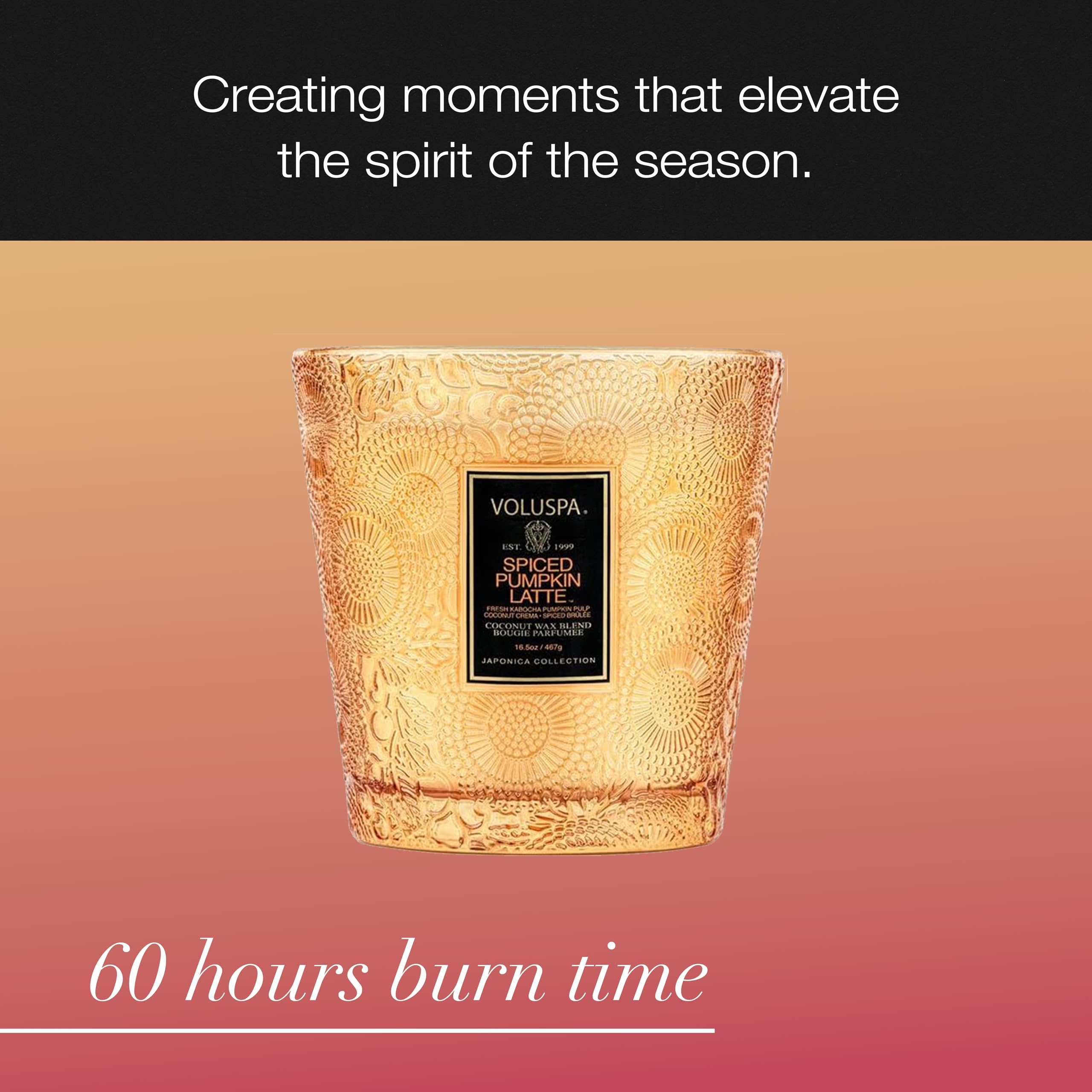 Voluspa Spiced Pumpkin Latte, 2 Wick Boxed Hearth Candle, 16.5 Ounce, 60 Hour Burn Time, All Natural Wicks and Coconut Wax for Clean Burning, Vegan, Poured in The USA