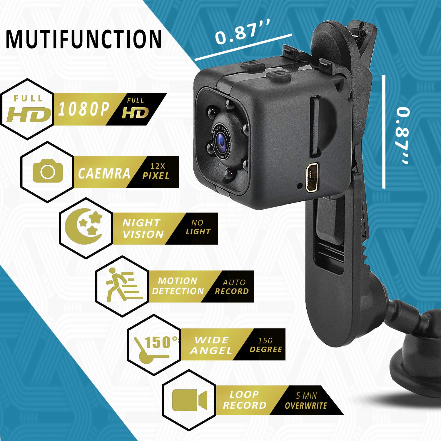 Mini Spy Camera 1080P Hidden Camera,Portable Small HD Nanny Cam with Night Vision and Motion Detection,Perfect Indoor Covert Security Camera (Black)