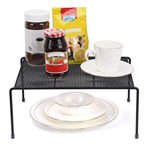 Set of 2 Mesh Kitchen Shelves Cabinet Storage Shelf Rack (13.1 x 10.2 Inch) ,Kitchen Bathroom Pantry Cupboard Desk Home Office, Fridge, Cabinet, Bathroom Cupboard, Non-Slip Plastic Feet (2, Black)