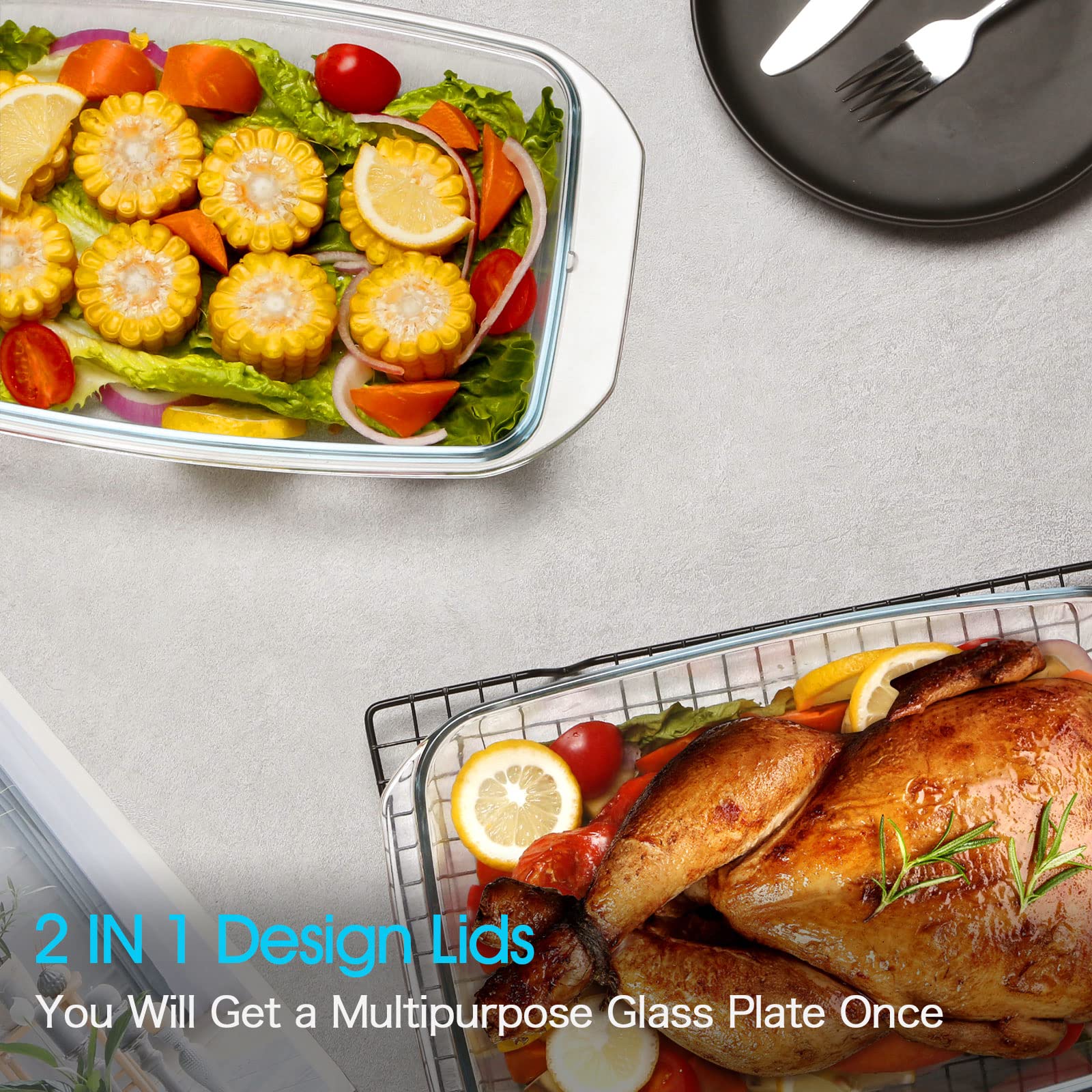 Large Glass Baking Dish, Rectangular Glass Casserole Dish With Glass Lid, Deep Glass Bakeware for Oven Safe