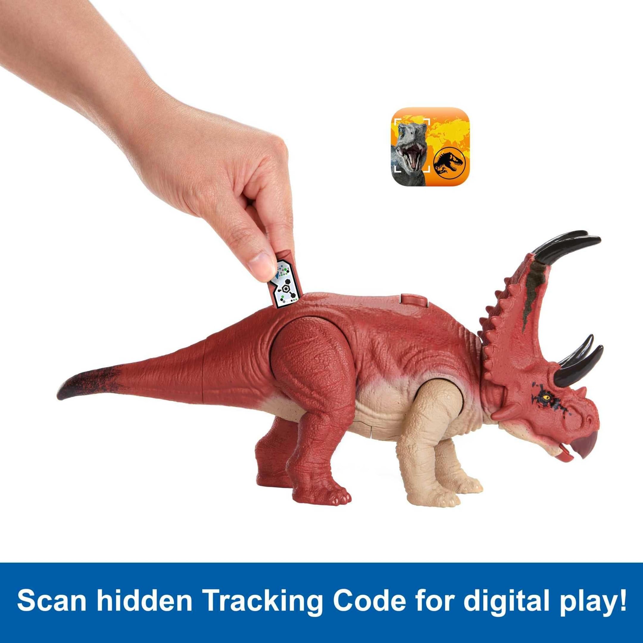 Mattel Jurassic World Dominion Wild Roar Diabloceratops Dinosaur Action Figure Toy with Sound & Attack Action, Plus Downloadable App & AR