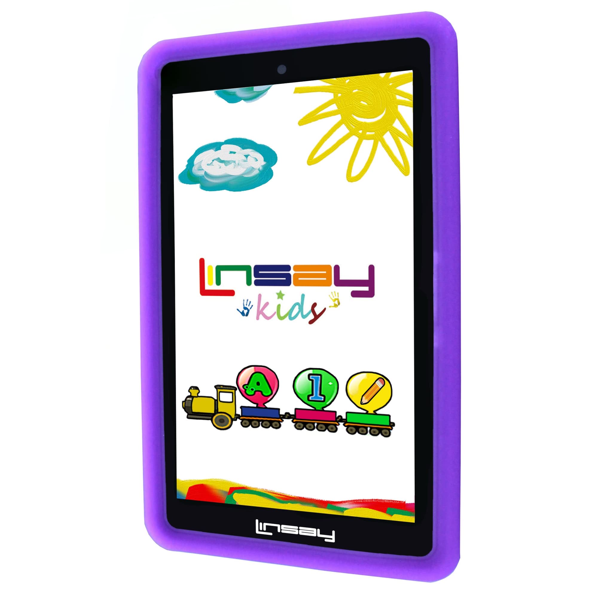 LINSAY 7" 2GB RAM 32GB Storage Android 12 Tablet with Purple Kids Defender Case, Pop Holder and Pen Stylus