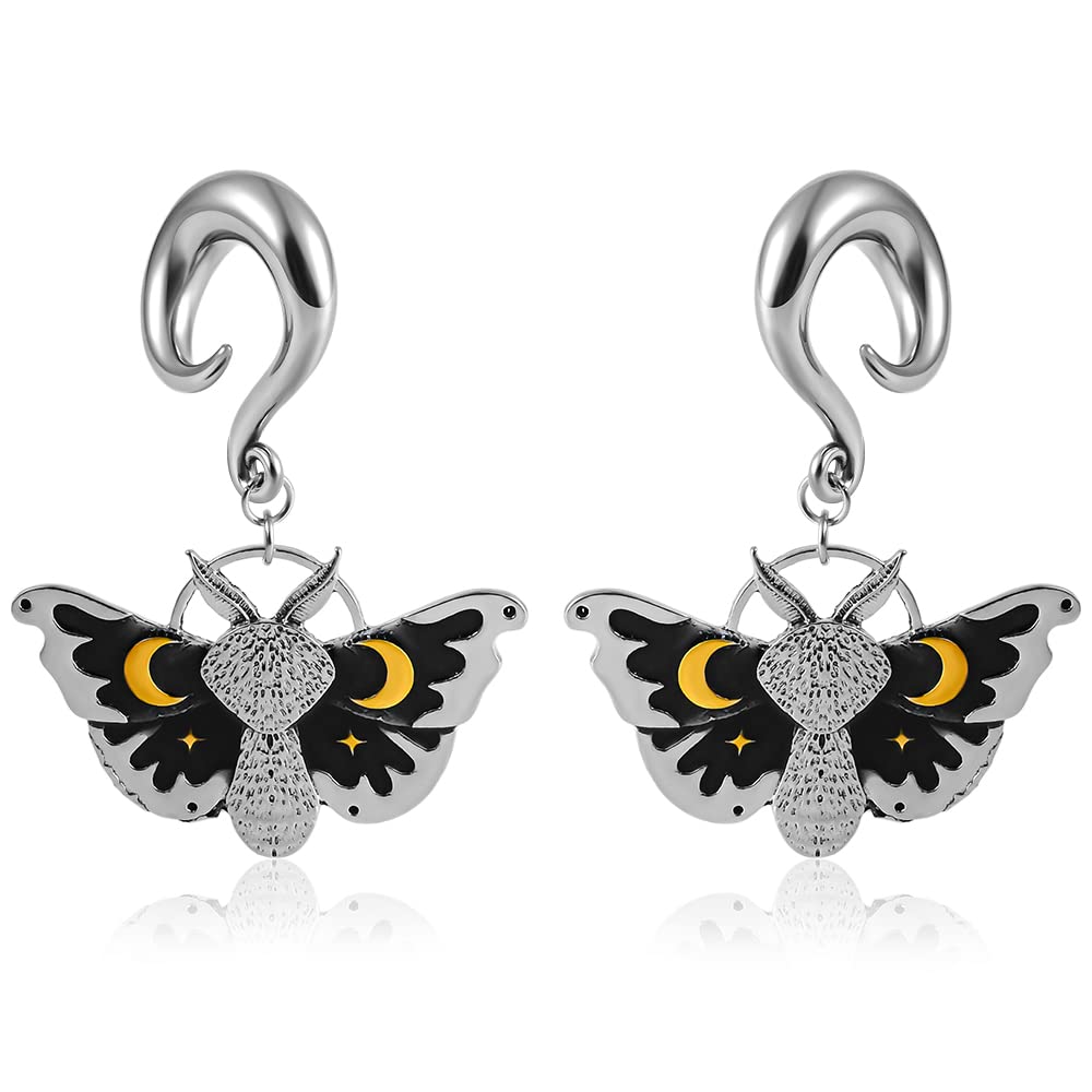 Maxbott Elegant Butterflies Stainless Steel Dangle Hooks Ear Plugs Hangers Ear Gauges Pair Selling 2g 0g Piercing Body Jewelry (00G(10mm), Silver)