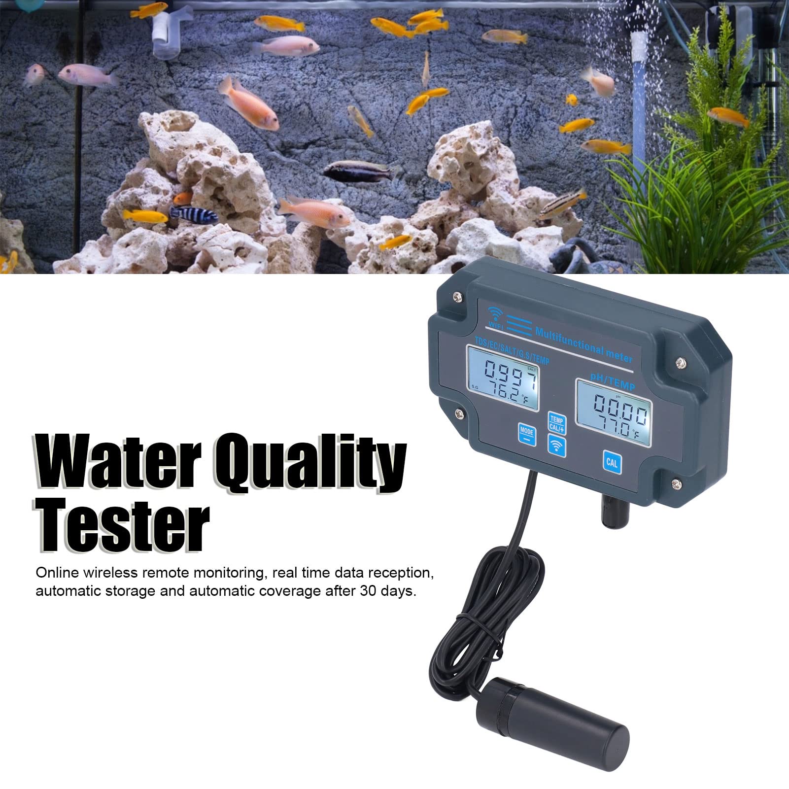 PHW3988 Multiparameter Water Quality Tester, Water Quality Detector APP Remote Control EC Salt S.G Temperature Meter Online Monitor