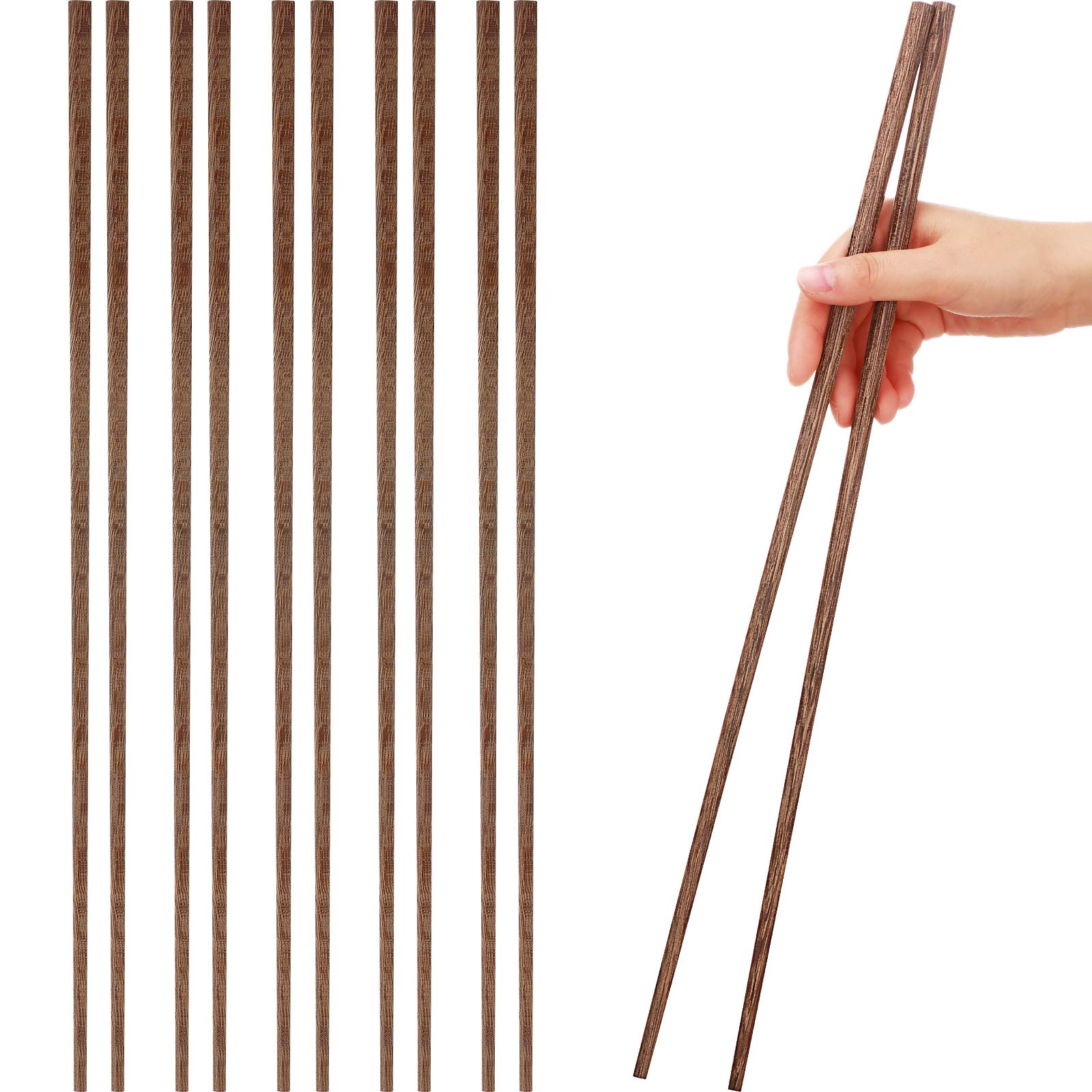 Long Cooking Chopstick Chinese Natural Wooden Chopstick Long Hot Pot Chopstick Wooden Frying Chopstick for Hot Pot, Frying, Noodle, Cooking Favor, 16.5 Inch (Wenge Wood, 5 Pairs)