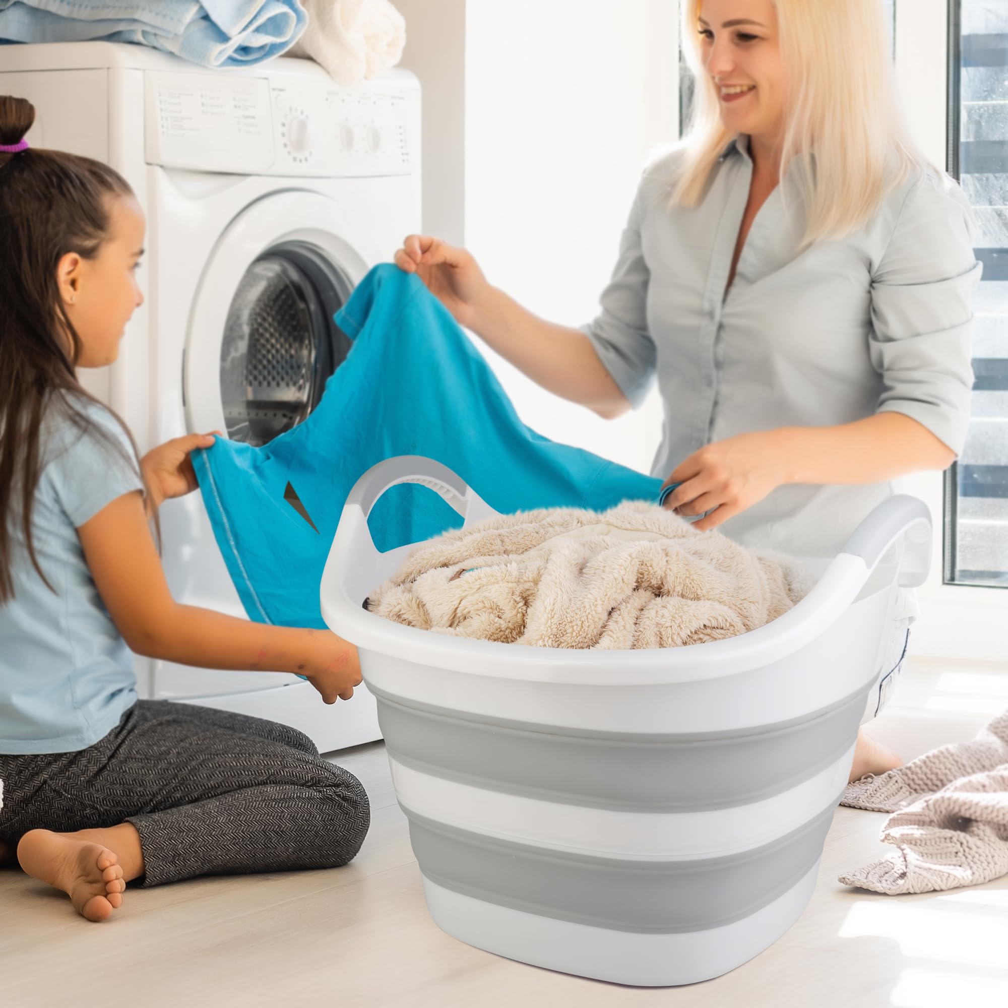 Tiawudi Foldable Laundry Basket, 50L (13.2 Gallon) Collapsible Laundry Hamper with Handles, Large Pop Up Wash Tub, Plastic Portable Storage Container/Organizer