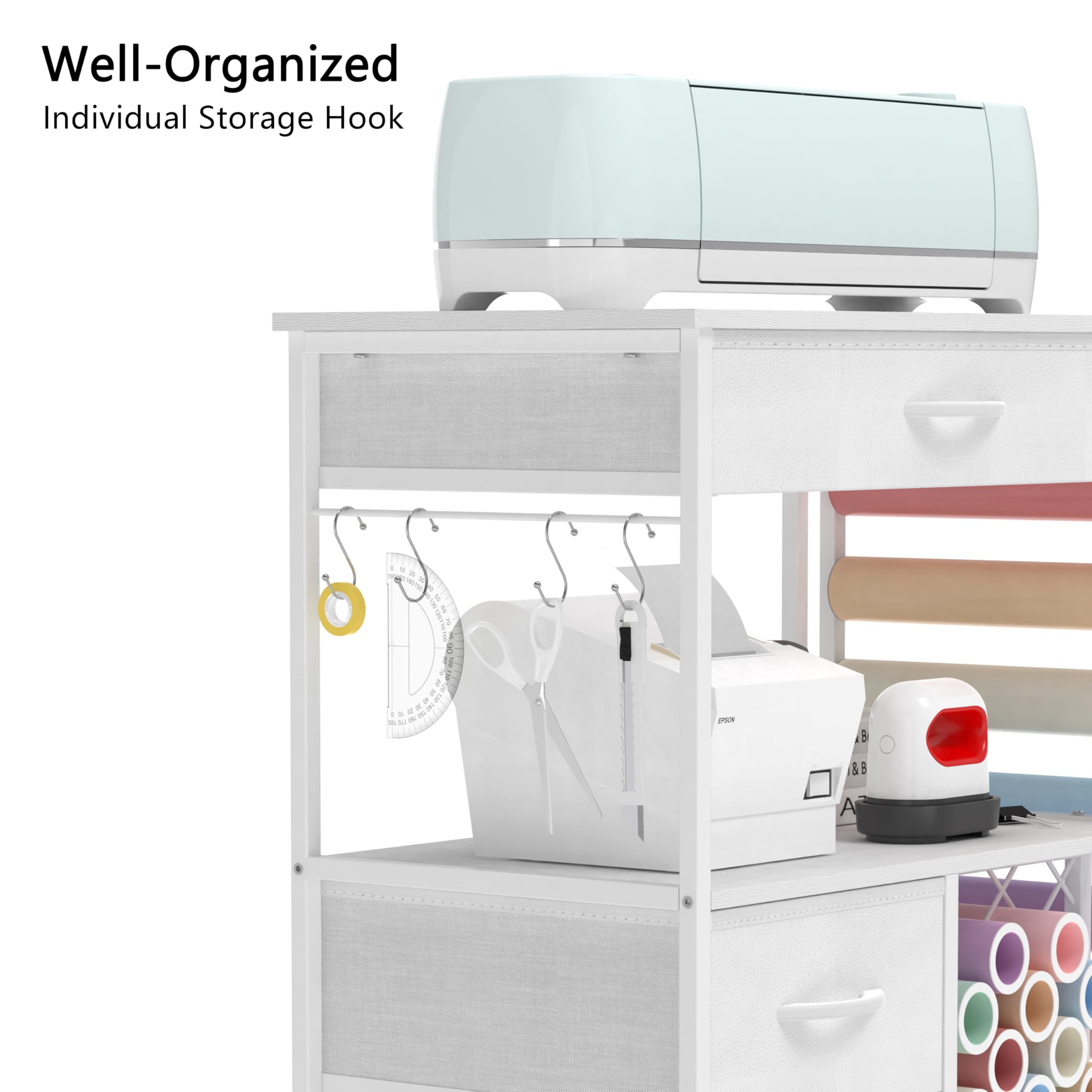 VENNQD Storage Cart Compatible with Cricut Machines Stand Cutting Machine Stand with Drawers and Vinyl Roll Holder Rolling Craft Cabinet Table for Cricut Craft Workstation (Rustic Brown)
