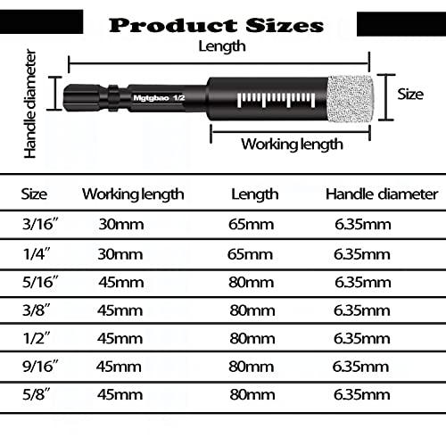 Mgtgbao 10pc 3/16” Dry Diamond Drill Bits Set,10PCS 5mm Hex Shank Core Drill Bit Brazed with Cooling Wax for Porcelain Tile Ceramic Concrete Granite Marble Hard Materials (not for Wood).