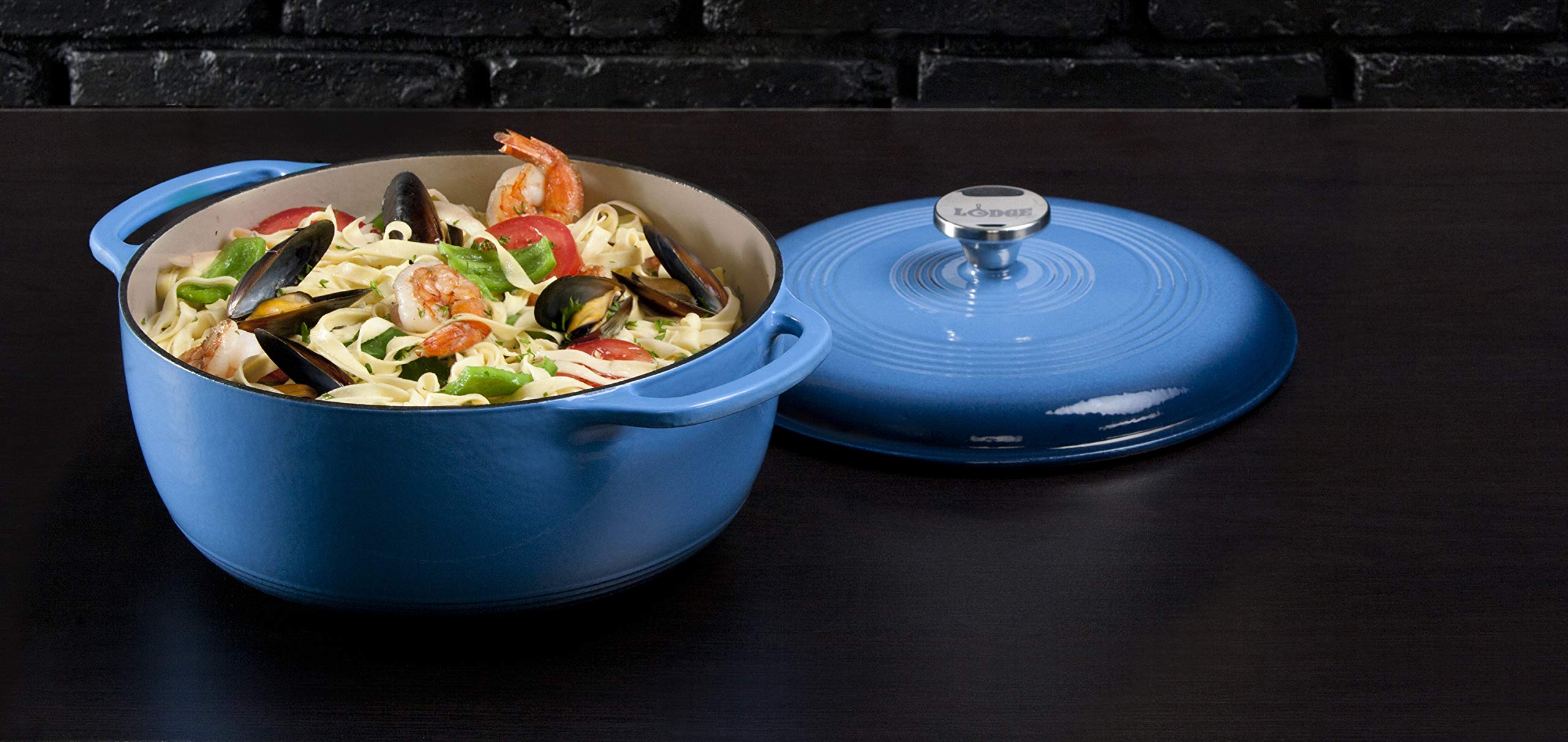 Lodge EC6D33 Enameled Cast Iron Dutch Oven, 6-Quart, Blue & L8SK3 10-1/4-Inch Pre-Seasoned Skillet