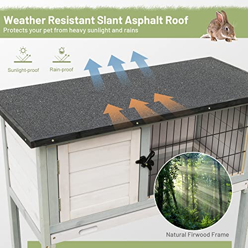 PETSITE Rabbit Hutch Bunny Cage Wooden Guinea Pig House with Open Roof & Tray Indoor Outdoor Elevated