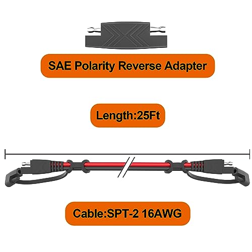 OYMSAE 25Feet SAE to SAE Extension Cable Quick Disconnect Connector 16AWG,for Automotive,Solar Panel Panel SAE Plug(25FT(16AWG)), Charging Adapter