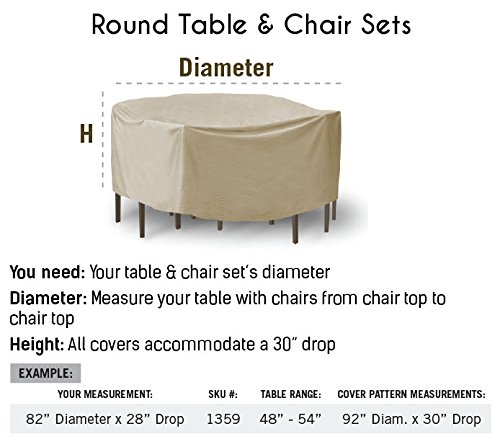 Protective Covers Weatherproof Patio Table and Chair Set Cover, 48 Inch x 54 Inch, Round Table, Tan - 1158-TN