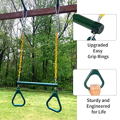 Take Me Away 18'' Trapeze Swing Bar Rings 48'' Heavy Duty Plastic Coated Chains Swing Set Accessories Playground Swing seat, Green