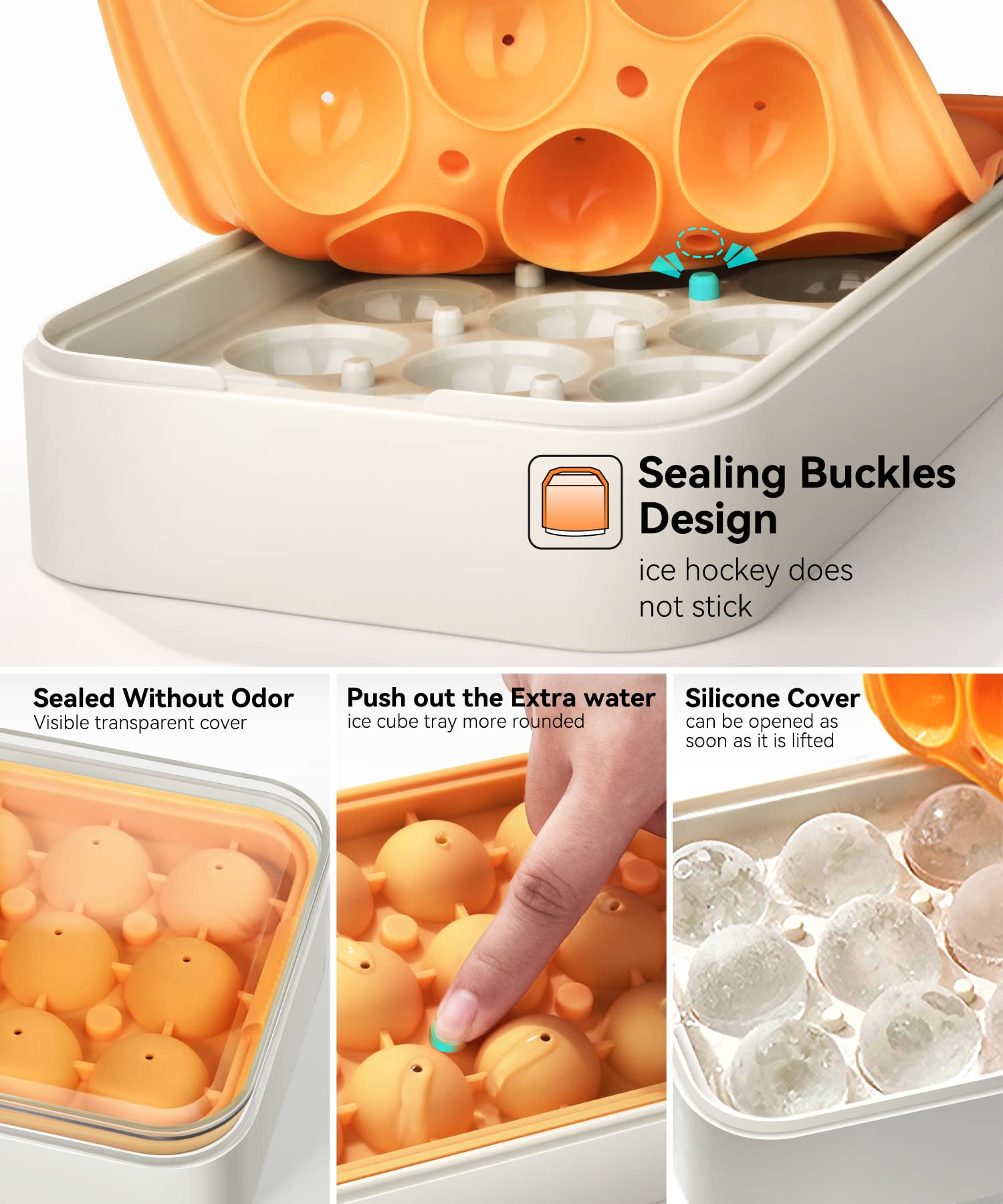 longzon Round Ice cube Trays for Freezer,Easy-Release Silicone,Circle Ice cube tray Making Sphere Ice with Removable Lid,BPA Free,for Cocktail,Whiskey Tea Coffee 2 Trays 1 ice Bucket & Scoop [2 pack]